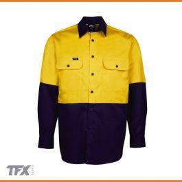 TFX Long Sleeve Hi-Vis Lightweight Cotton Drill Shirt at SafePak ...